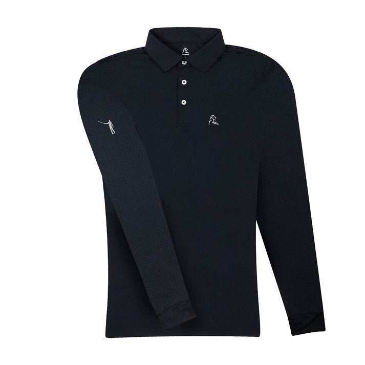 NLU x Rhoback Performance Long Sleeve Polo | Black – No Laying Up
